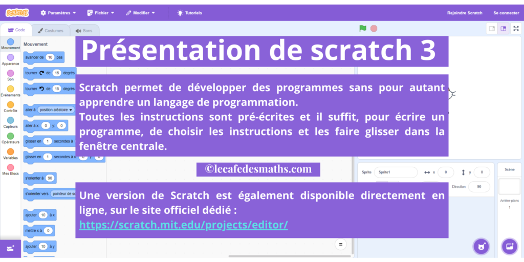 Découverte de scratch 3 – Le café des maths